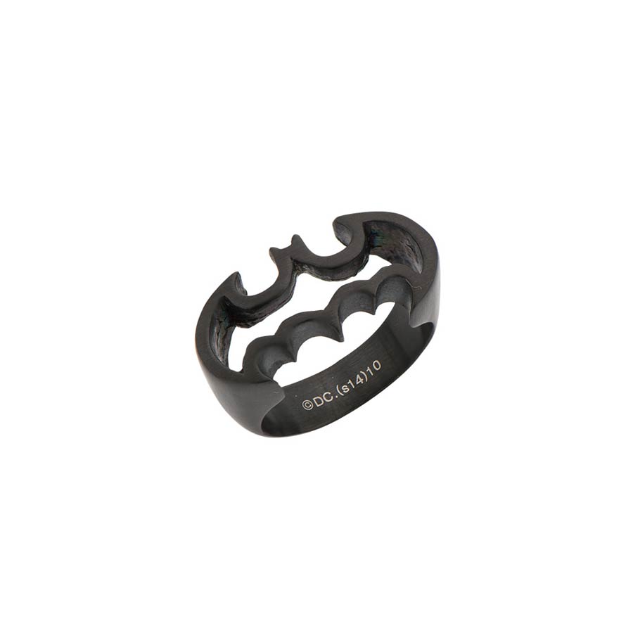DC Comics Black Stainless Steel Ring - Batman Cut Out Logo Size 7