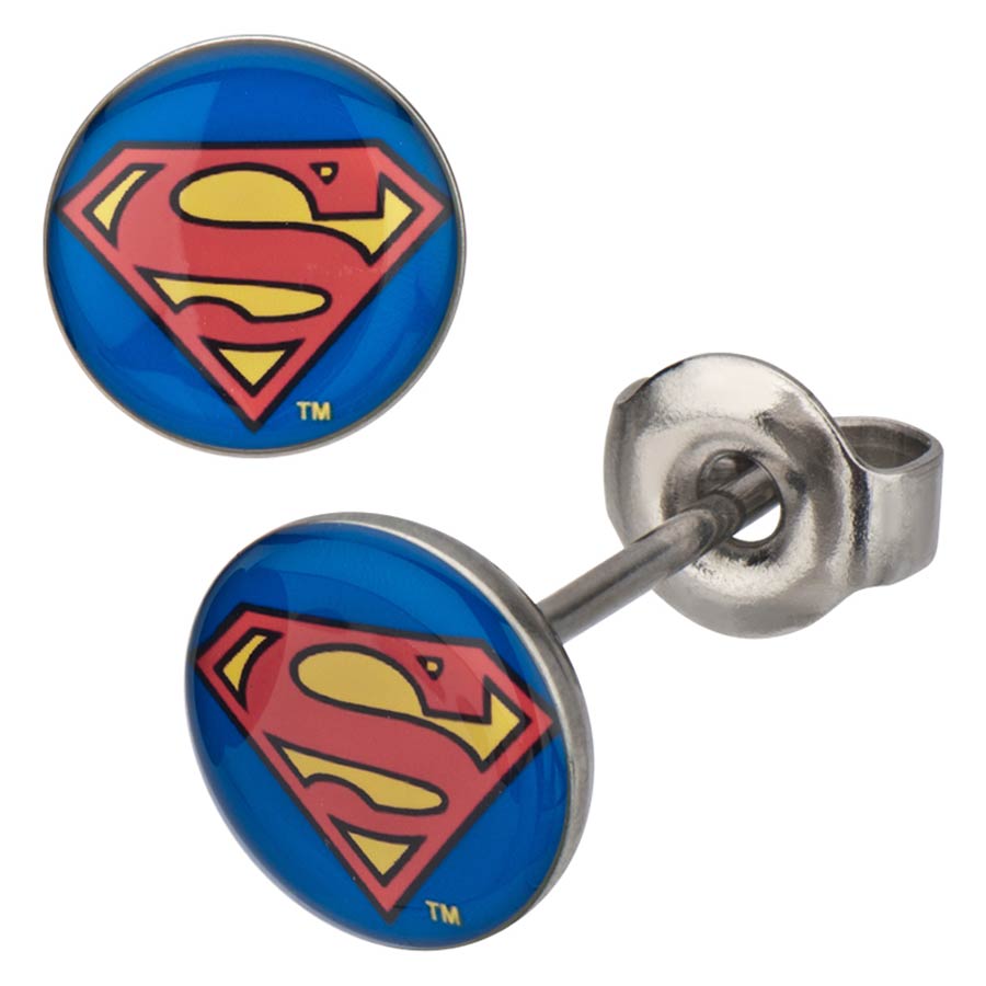 DC Comics Stainless Steel Post Stud Earrings- Superman Circle Logo