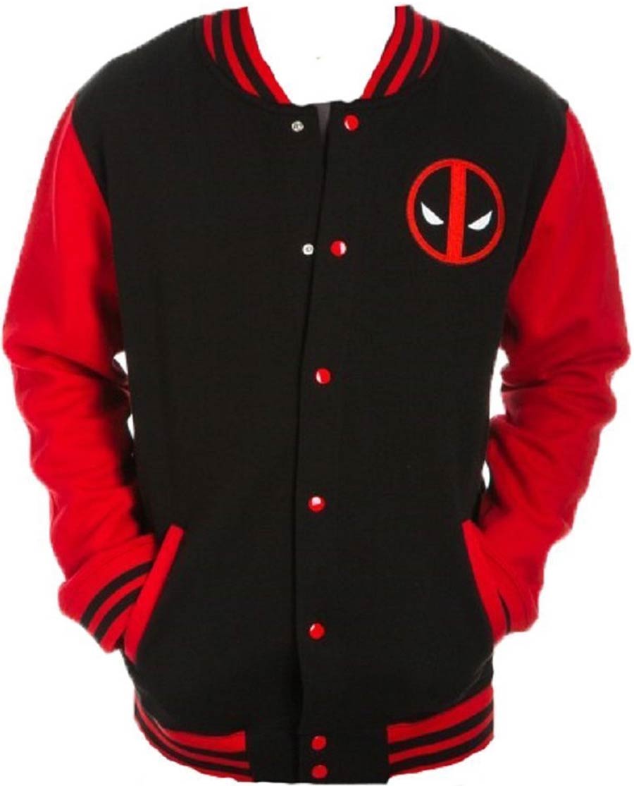 Marvel Comics Deadpool Logo Letterman Jacket Large