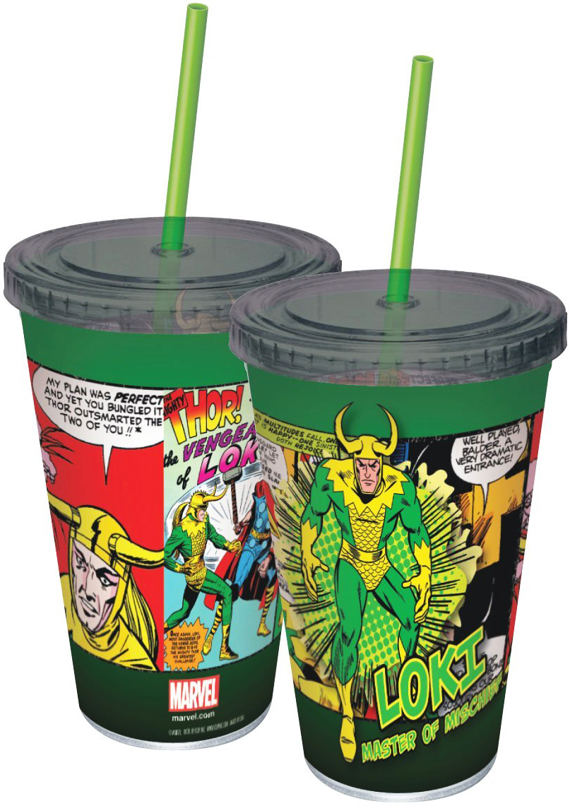 Marvel Comics Cup With Straw - Loki Comic Panels