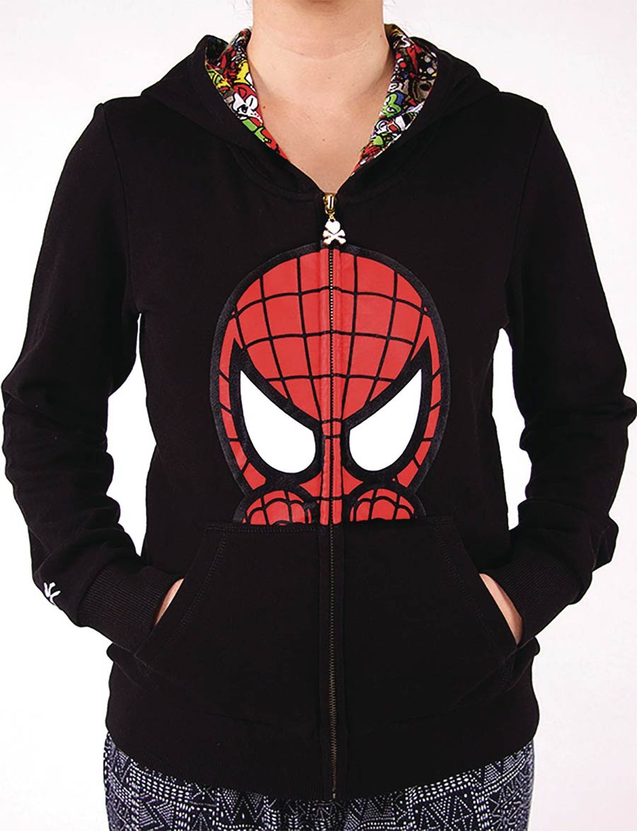 tokidoki x Marvel Peeking Spidey Black Zip-Up Hoodie Large