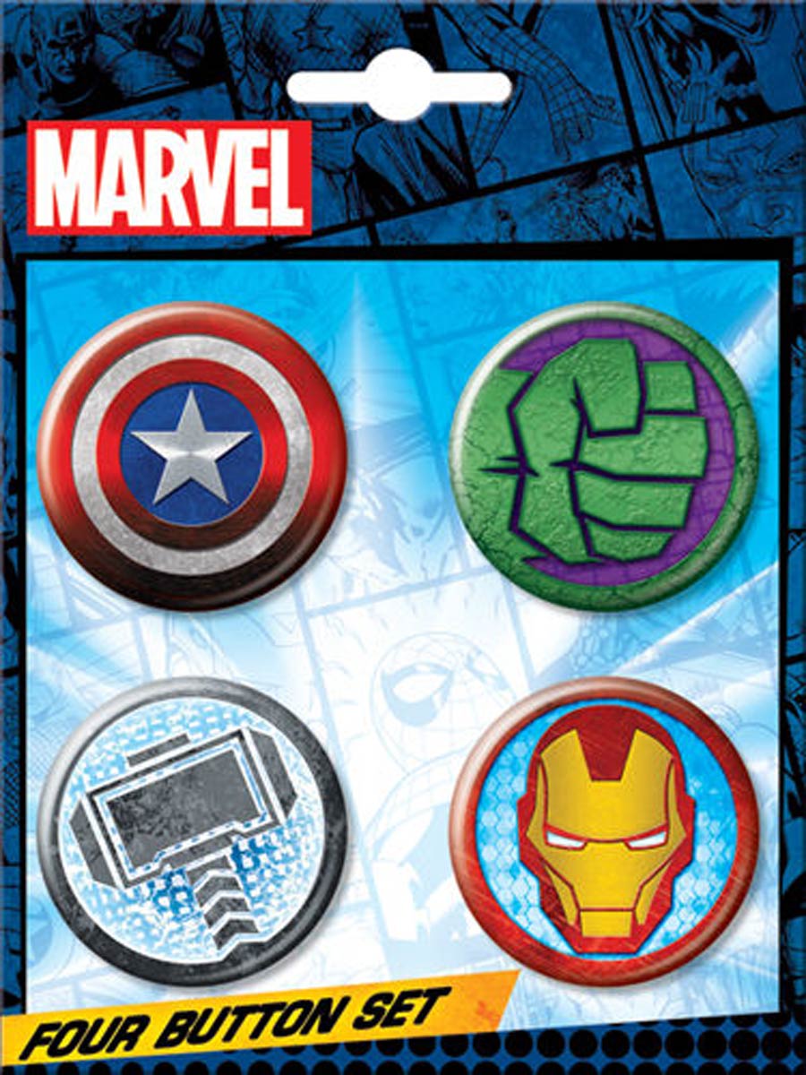 Marvel Comics Icons Avengers Carded 4-Button Set (86269BT4)