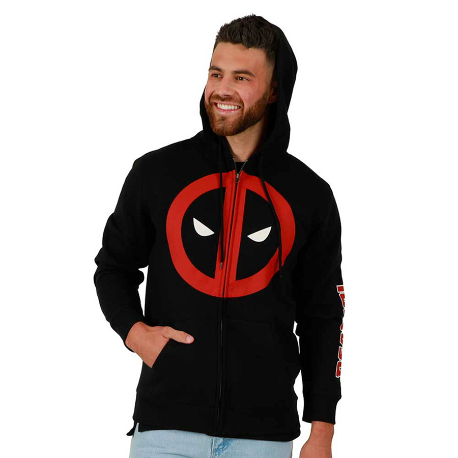 Marvel Deadpool Logo Unisex Black Full-Zip Hoodie Medium